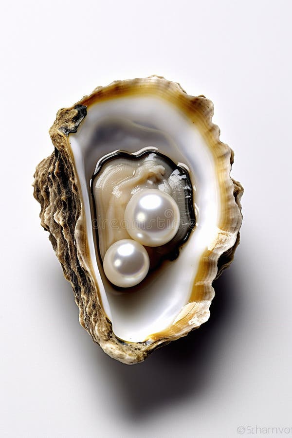 Various Pearls in Open Oyster on a White Background Stock Illustration ...