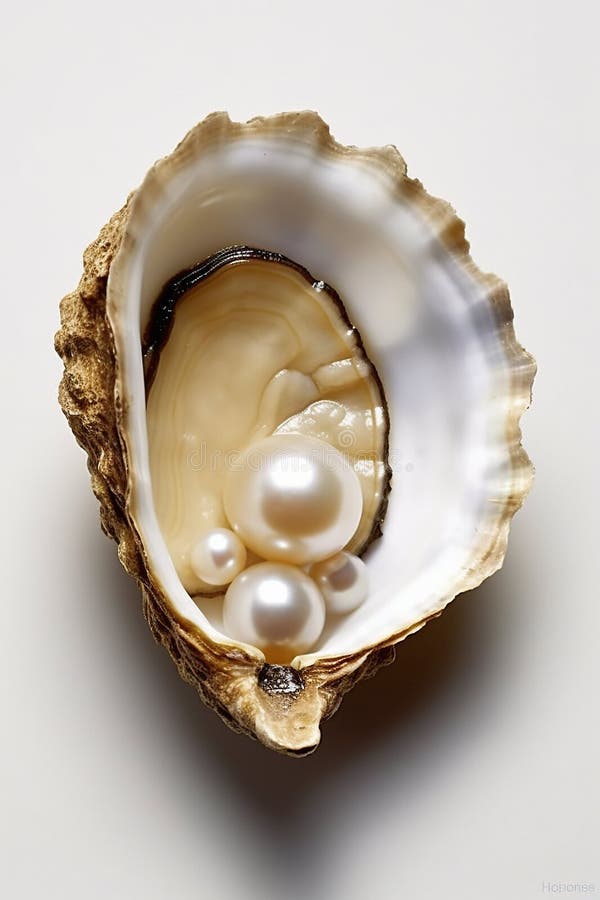 Various Pearls in Open Oyster on a White Background Stock Illustration ...