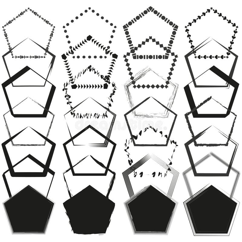 Various Pentagon Frames. Geometric Outline Shapes. Abstract Vector ...