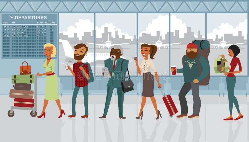 Various People Cartoon Characters in the Airport Stock Vector ...