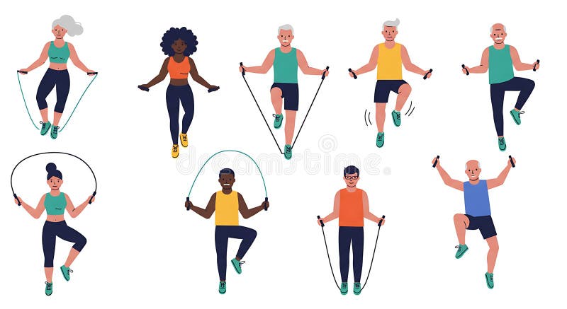 Diverse People of Different Ages Jumping Rope Stock Illustration ...