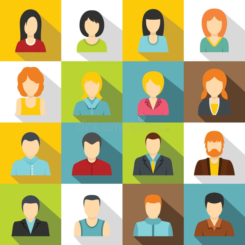 Various People Icons Set, Flat Style Stock Vector - Illustration of ...