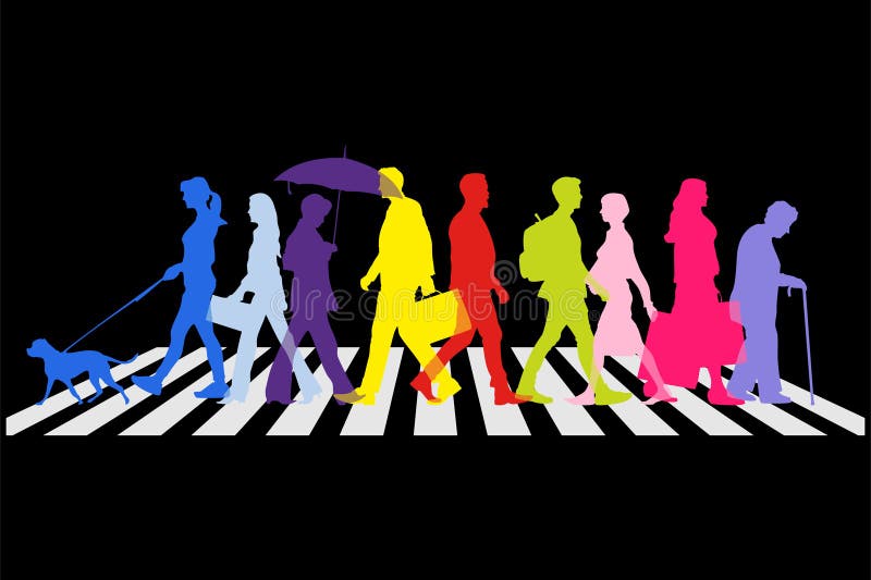 Various People Walking Colored Silhouette Stock Vector - Illustration ...