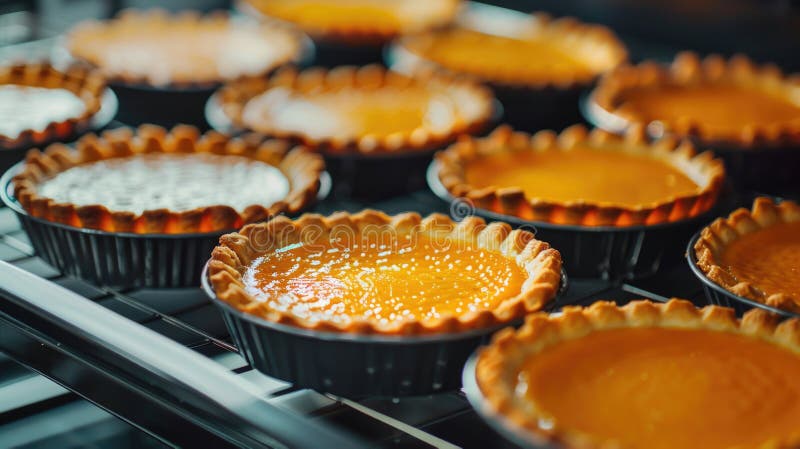 Various Pies Displayed on a Rack, Perfect for Bakery or Food Concepts ...