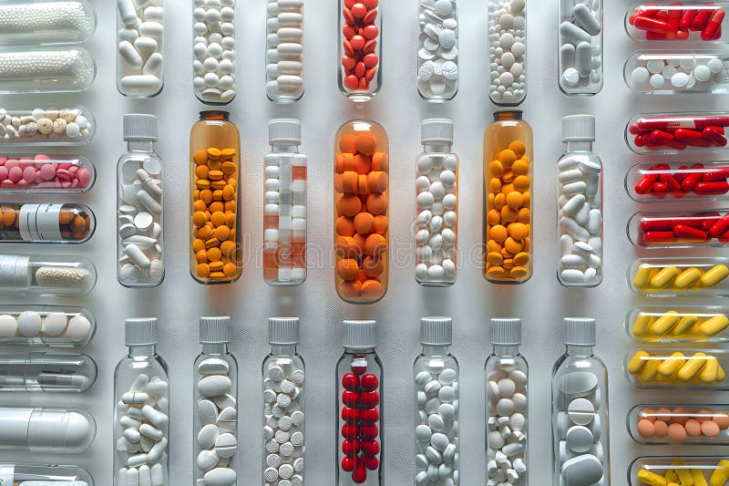 Assortment of Pills and Containers Generative AI Stock Illustration ...