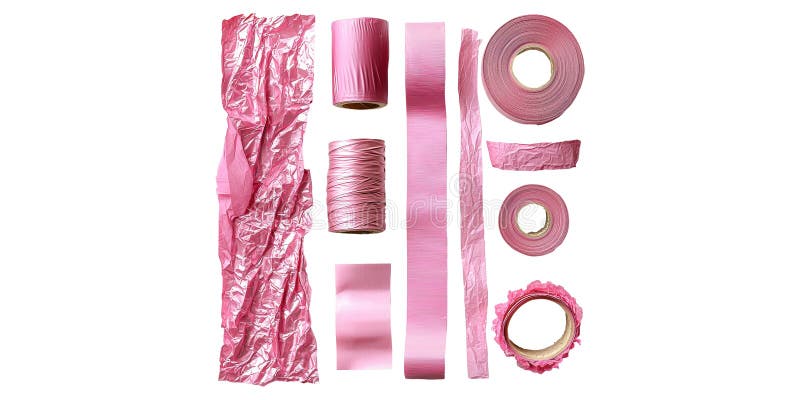 Various Pink Ribbons and Wrapping Materials Isolated on Transparent ...