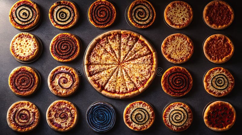 Various Pizzas Arranged in a Grid Pattern, Showcasing Different ...