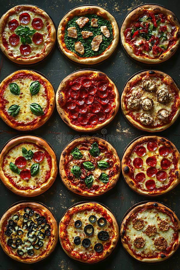 Various Pizzas with an Assortment of Diverse Toppings Captured in High ...