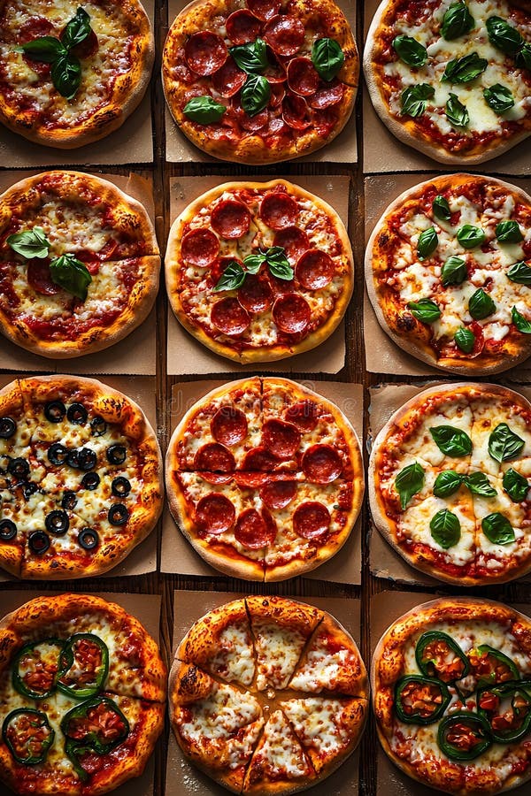 Various Pizzas with an Assortment of Diverse Toppings Captured in High ...