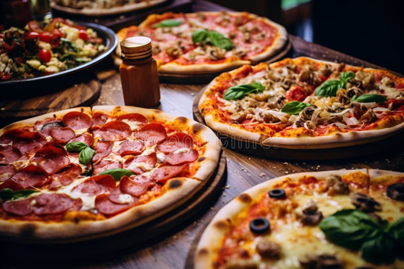 Various Pizzas on the Table, Pizza Fest 1 Stock Illustration ...