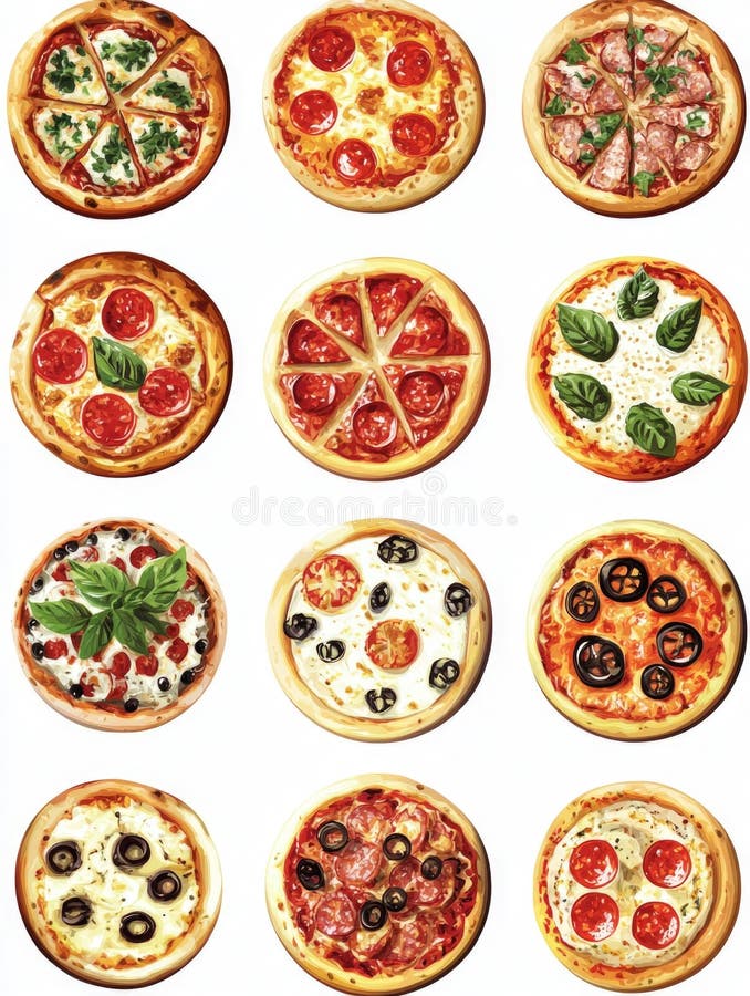 Various Pizzas with Toppings Stock Photo - Image of garlic, catering ...