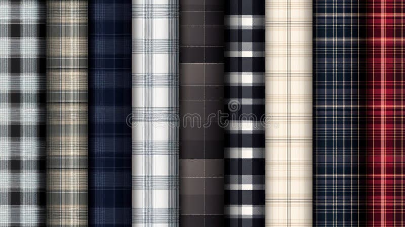 Various Plaid Fabric Patterns Displayed in Vertical Stripes Stock ...