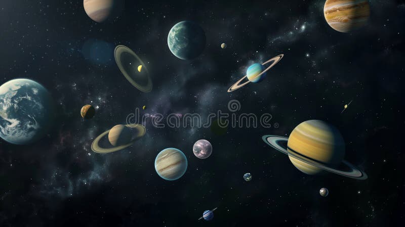 Various Planets with Rings in Dark Outer Space Image, Ai Generated ...