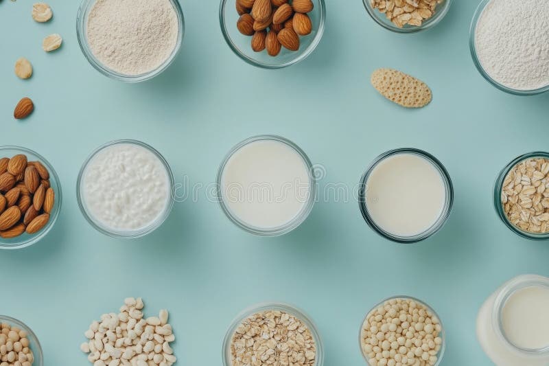 Various Plant-based Milk Ingredients Arranged Beautifully. Different ...