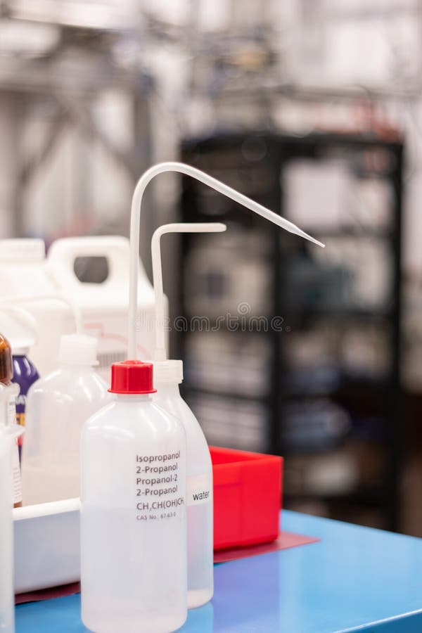 Various Plastic Bottle Chemical Containers in a Science Laboratory ...