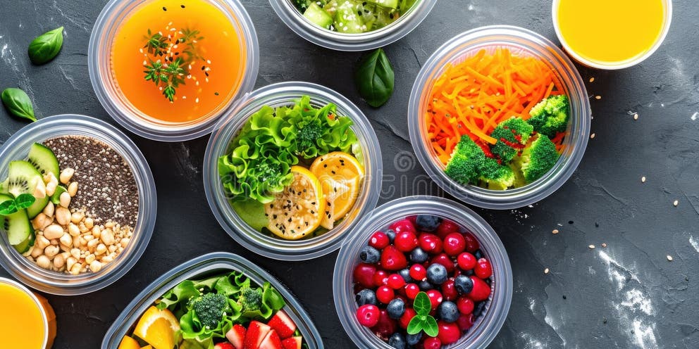 Various Plastic Containers Filled with Different Types of Food ...