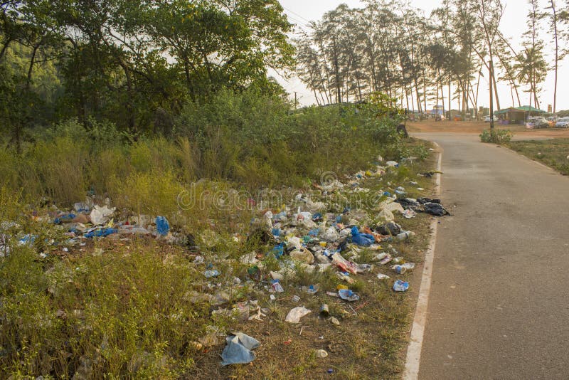 A Various Plastic and Paper Trash on the Side of the Road Stock Photo ...
