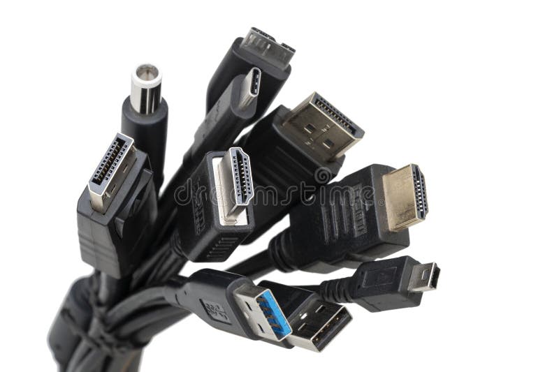 Various Plugs and Jacks with USB, HDMI, DisplayPort, Type-C Stock Photo ...