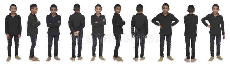 Various Pose of Same Boy Front,back and Side View on White Stock Image ...