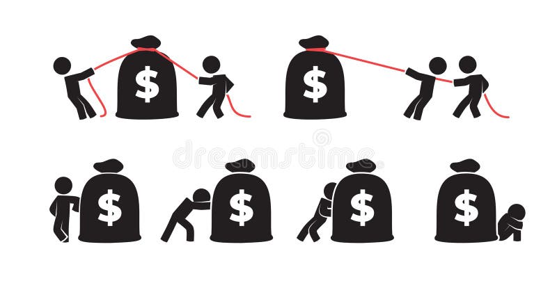 Various Poses of Two Stickmen with a Large Pocket of Money. Various ...