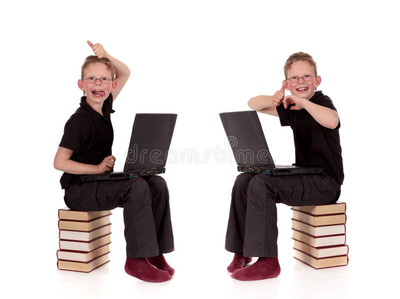 Various Poses Young Child Laptop Stock Image - Image of grade, school ...