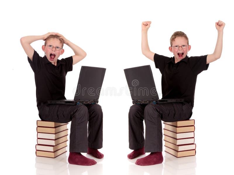 Various Poses Young Child Laptop Stock Image - Image of learning, learn ...
