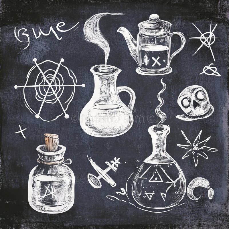 Various Potions and Mystical Symbols are Displayed on the Alchemist S ...