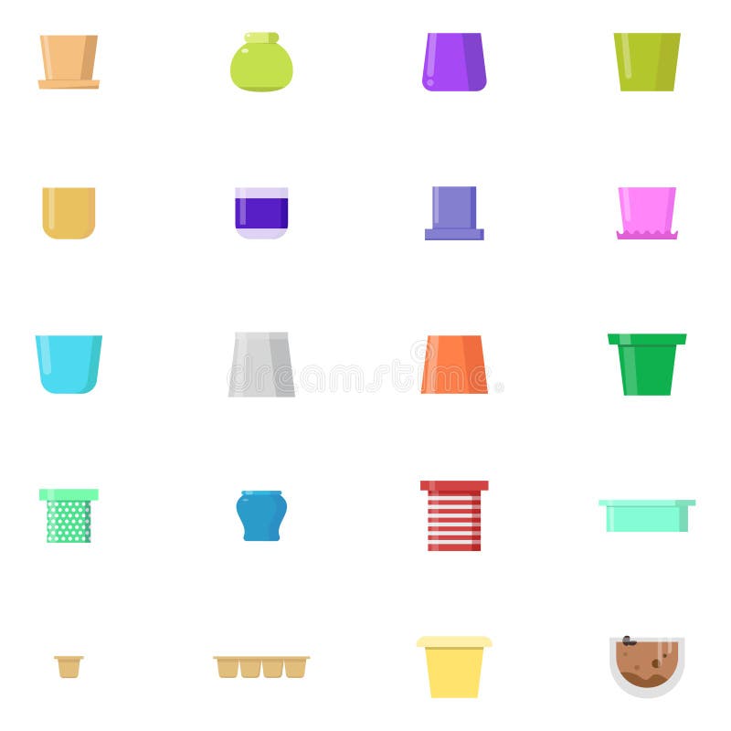 Various Pots Icons Set, Flatr Style Stock Vector - Illustration of ...