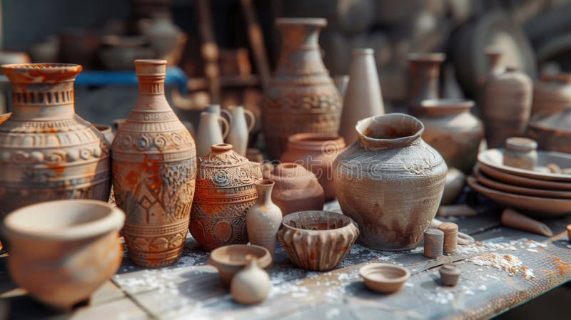 Various Pottery Items Displayed on a Table. Ideal for Home Decor or ...