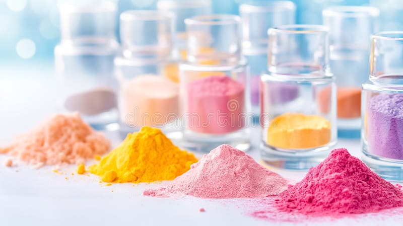 Various Powdered Colors are Displayed in Small Glass Jars, Creating a ...