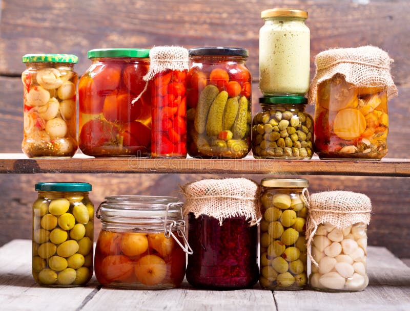 Preserved Food in Jars with Vegetables and Fruits Stock Photo - Image ...
