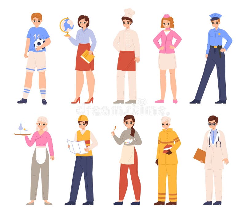 Various Professions Characters, Doctor and Construction, Essential ...