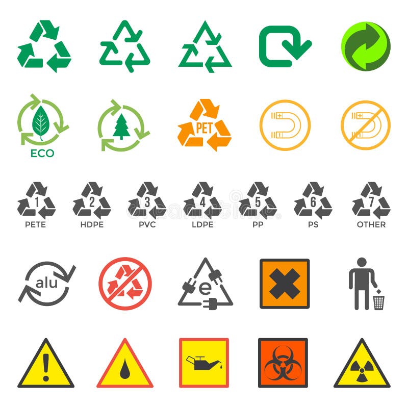 Various Recycle and Hazardous Sign Set Stock Vector - Illustration of ...