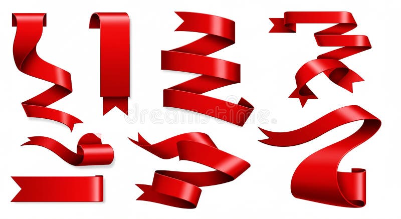 Various Red Ribbons with Different Shapes and Designs are Displayed on ...