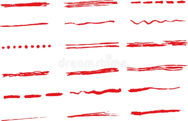 Various Red Rough Lines Written with a Brush Set Stock Vector ...