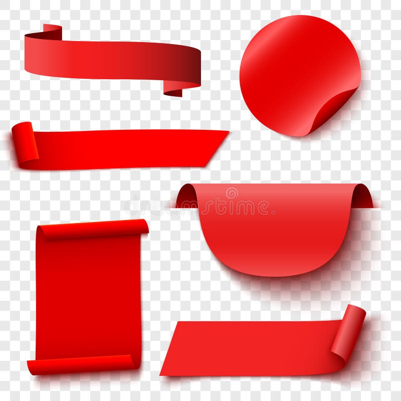 Various Red Vector Ribbons and Labels, Different Shapes, Transparent ...