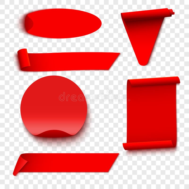 Various Red Vector Ribbons and Labels, Different Shapes, Transparent ...