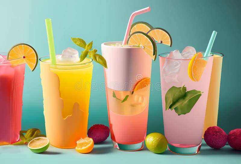 Various Refreshing Summer Drinks in Pastel Colors. Summer Time Stock ...