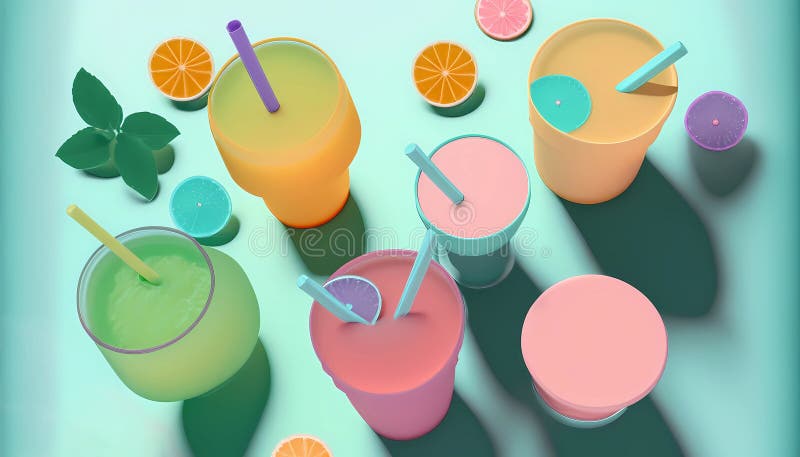 Various Refreshing Summer Drinks in Pastel Colors. Summer Time Stock ...