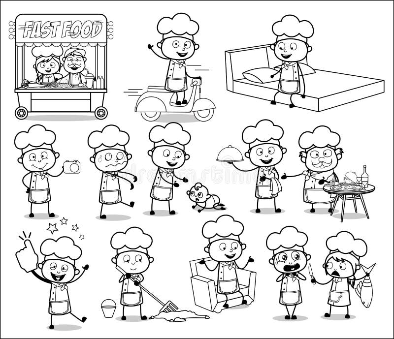 Various Retro Cartoon Chef - Set of Concepts Vector Illustrations Stock ...