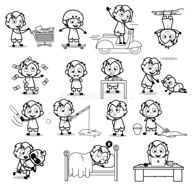 Various Retro Comic Office Guy - Set of Concepts Vector Illustrations ...