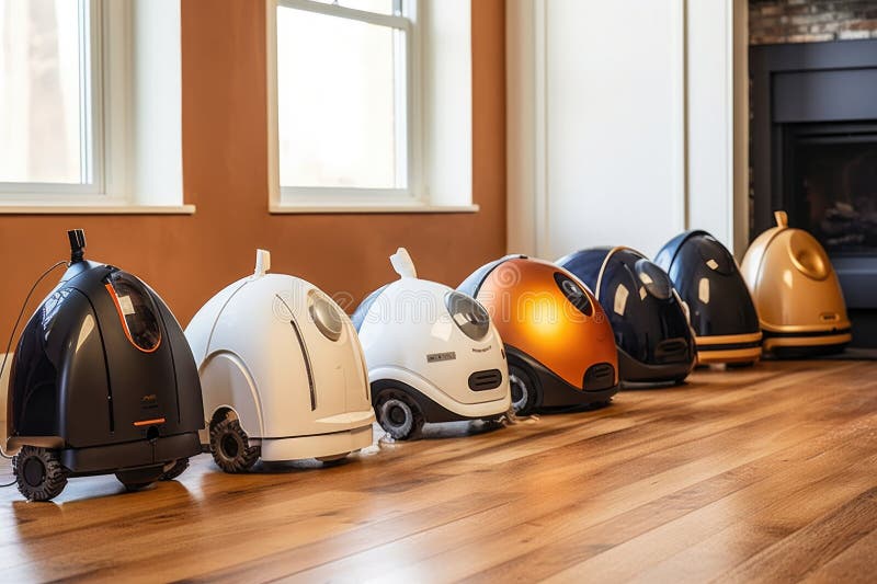 Various Robot Vacuums Displayed in a Row, Different Models Stock ...