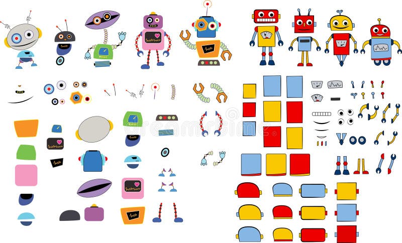 Various Robots and Spare Parts Stock Vector - Illustration of ...