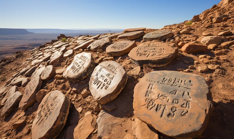 Cluster of Rocks with Inscriptions Stock Image - Image of engravings ...