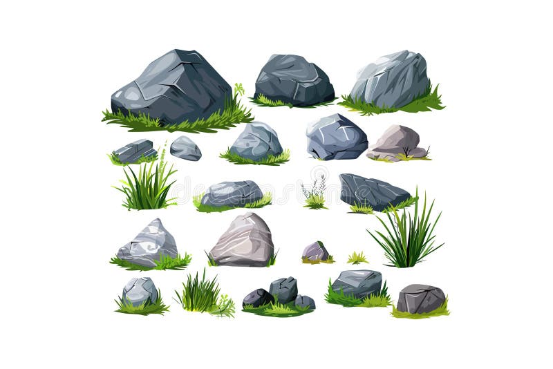 Various Rocks with Grass. Vector Illustration Design Stock Illustration ...