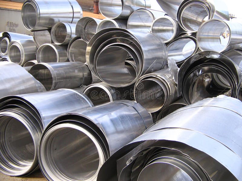 Various Rolled Aluminum Rolls in Scrap Yard. Stock Image - Image of ...