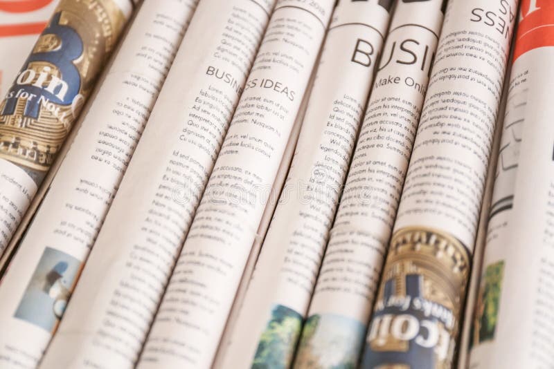 Various Rolled Newspapers, Closeup Stock Image - Image of advertisement ...
