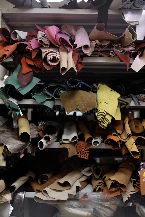 Multiple Rolls of Leather in Storage Shelves Stock Photo - Image of ...