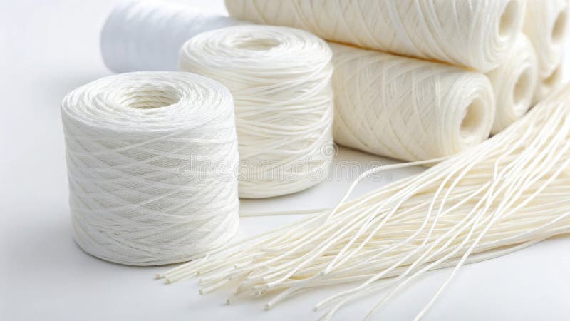 Large Collection of White Floss Threads Arranged Neatly on a White ...