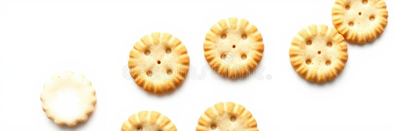Crunchy Round Crackers with Unique Patterns Arranged Neatly on a White ...